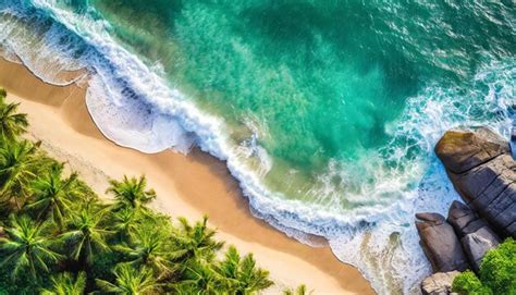 Premium Photo Vibrant Tropical Beach Scene With Azure Waves Powdery Sand And Foamy Surf An