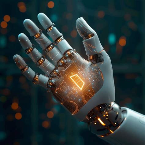 Ai Humanoid Hand With Microchip Hologram And Logo 3d Rendering Stock Illustration Illustration