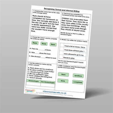 Year 6 Recognising Formal And Informal Writing Varied Fluency Resource Classroom Secrets