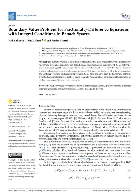 Pdf Boundary Value Problem For Fractional Q Difference Equations With Integral Conditions In