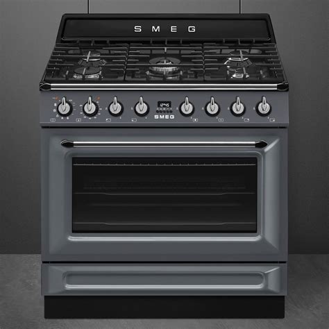 Smeg 90cm Victoria Dual Fuel Pyro Freestanding Cooker Slate Grey