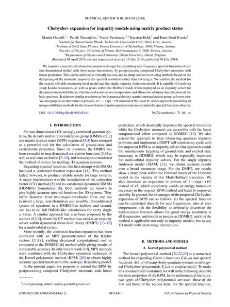 Pdf Chebyshev Expansion For Impurity Models Using Matrix Product