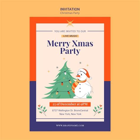손으로 그린 크리스마스 파티 초대장 템플릿 무료 Psd 파일