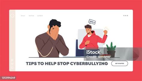 사이버 괴롭힘 방문 페이지 템플릿을 중지하는 팁 사이버 괴롭힘 인터넷에서 남자웃음 증오 트롤 남성 캐릭터 가리키기에 대한 스톡 벡터 아트 및 기타 이미지 Istock