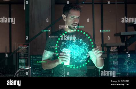Ai Engineer Working With Futuristic Holographic Neural Network Interface Stock Video Footage Alamy