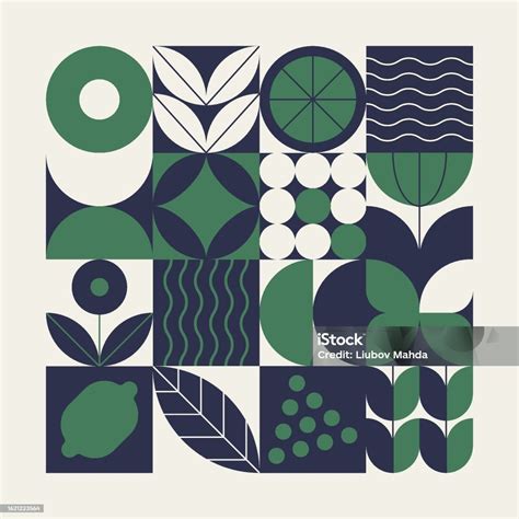 자연스러운 기하학적 패턴입니다 추상적인 모자이크 과일 잎 식물 단순한 모양 최소한의 꽃 생태 농업 배너 벡터 디자인 개념에 대한 스톡 벡터 아트 및 기타 이미지 Istock