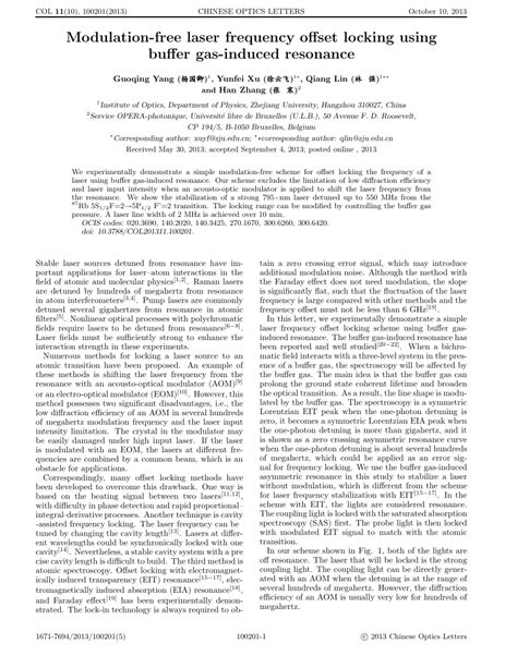 pdf modulation free laser frequency offset locking using buffer gas