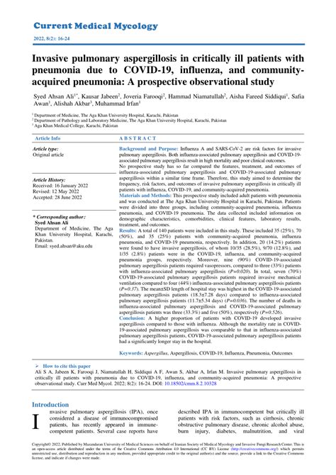 Pdf Invasive Pulmonary Aspergillosis In Critically Ill Patients With
