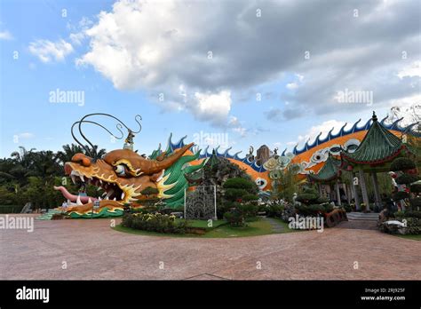 Johor Malaysia Feb 8 2019 A Grand Scenic Traditional Colourful Chinese Dragon Temple In