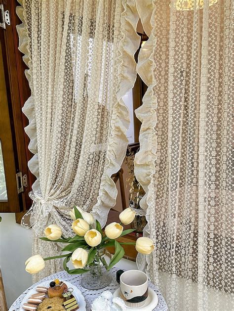Ruffle Lace Curtain Ruffle French Country Style Lace Window Decor