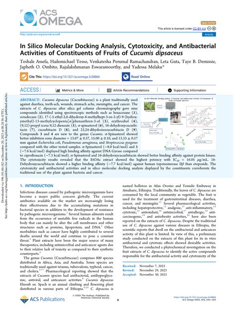 Pdf In Silico Molecular Docking Analysis Cytotoxicity And Antibacterial Activities Of