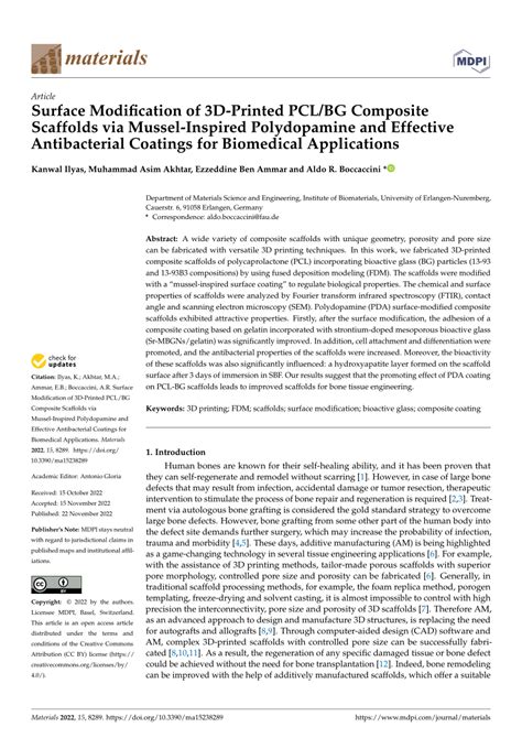 Pdf Surface Modification Of 3d Printed Pclbg Composite Scaffolds Via Mussel Inspired