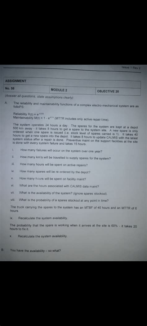 solved a the reliability and maintainability functions of a