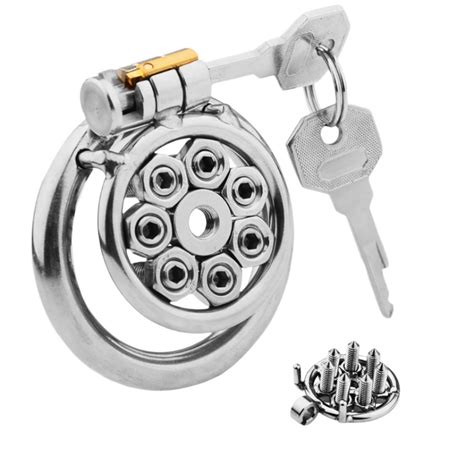 Flat Metal Chastity Cage With Detachable Spikes Small Cock Cage For