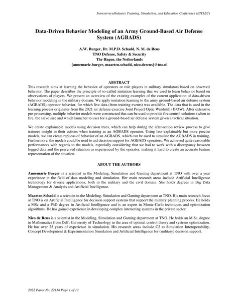 PDF Data Driven Behavior Modeling Of An Army Ground Based Air Defense