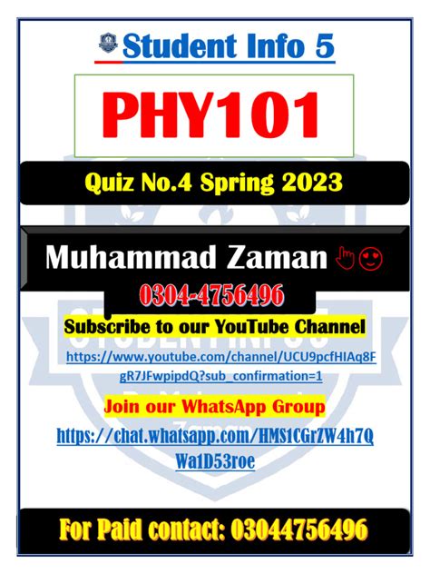 Phy101 Quiz 4 Spring 2023 100 Correct Solved By Muhammad Zaman Pdf