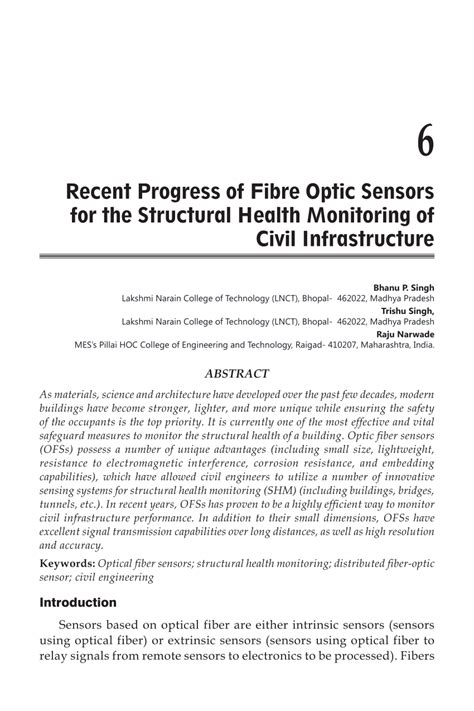 Pdf Recent Progress Of Fibre Optic Sensors For The Structural Health