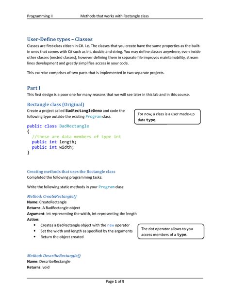 Week 01 Lab 01 Rectangle Solution User Define Types Classes Classes