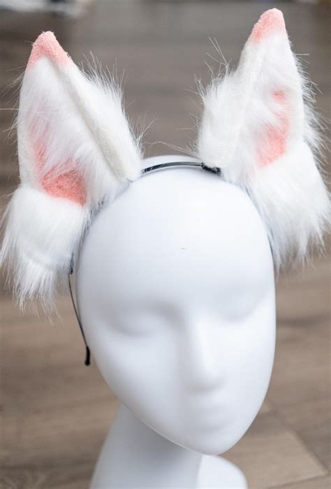 White Fox Ears With Pink Tips Fennec Fox Ears Cosplay Anime Headwear