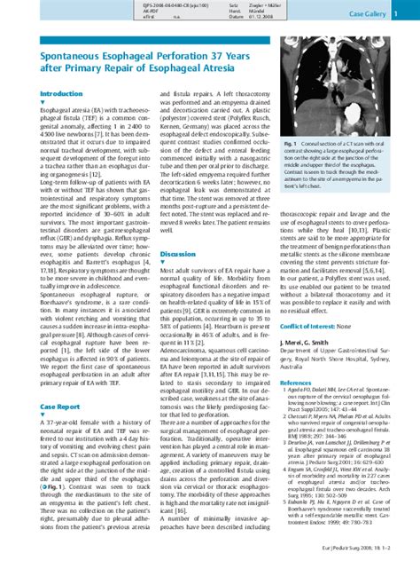 Pdf Spontaneous Esophageal Perforation 37 Years After Primary Repair Of Esophageal Atresia