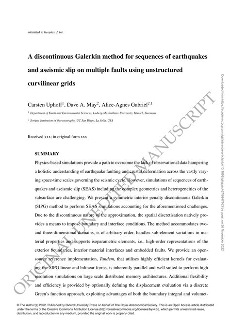 Pdf A Discontinuous Galerkin Method For Sequences Of Earthquakes And