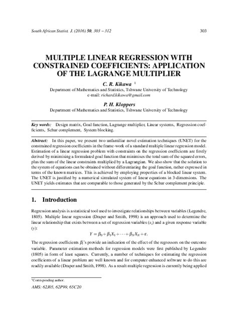 Pdf Multiple Linear Regression With Constrained Coefficients