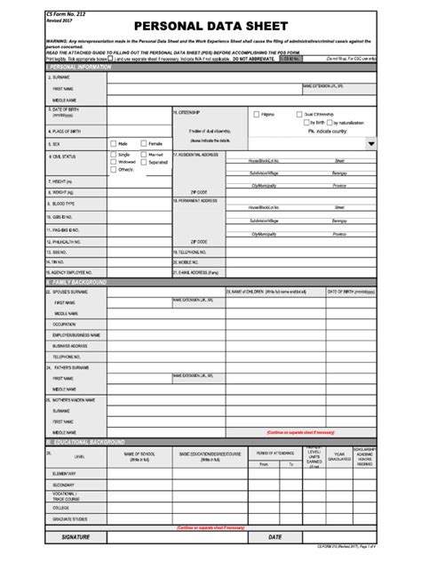Personal Data Sheet Pdf