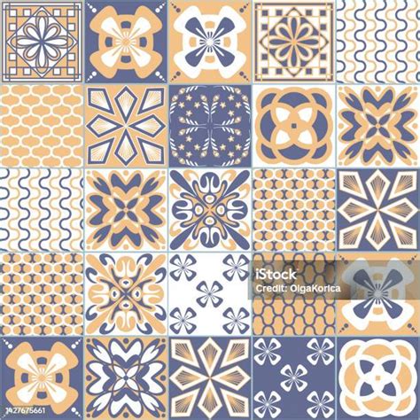 퍼플 베이지 색 파스텔 이음새가 없는 무늬 포르투갈 탈라베라 장식 벡터 일러스트 레이 션 0명에 대한 스톡 벡터 아트 및 기타 이미지 Istock