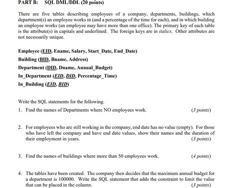 Solved Part B Sql Dmlddl 20 Points There Are Five Tables