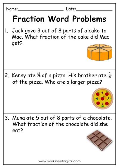 Fractions Worksheet Digital Fraction Word Problems Word Problem