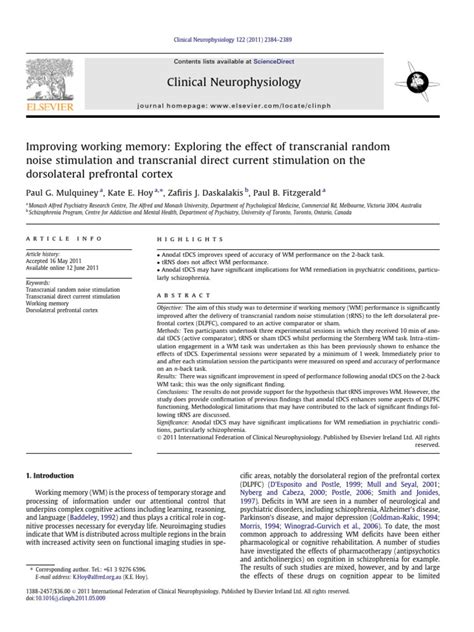 Improving Working Memory Exploring The Effect Of Transcranial Random Pdf Dorsolateral