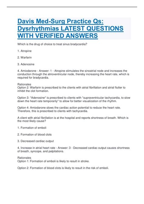 Practice Questions Test 2 Cardiac Latest Questions With Verified Answers Cardiac Dysrhythmias