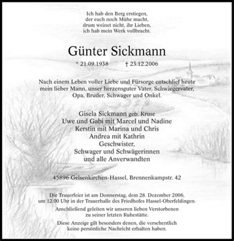 Traueranzeigen Von Günter Sickmann Trauer In Nrwde