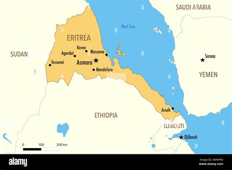 Map Of Eritrea With Major Cities And Neighboring Countries Stock Photo Alamy