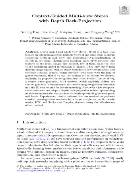 Context Guided Multi View Stereo With Depth Back Projection Pdf Computer Vision Cognitive