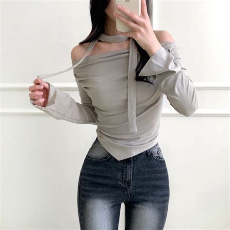 조이조이 💖20할인💖 스카프set허리잘록 페파델 초커 셔링 오프숄더 언발 타이 머플러 세트 크롭 긴팔 티셔츠