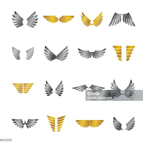 자유 날개 엠 블 럼 세트입니다 팔의 문장 학 외 투 장식 기호가 절연된 벡터 일러스트 컬렉션입니다 고딕 양식에 대한 스톡 벡터