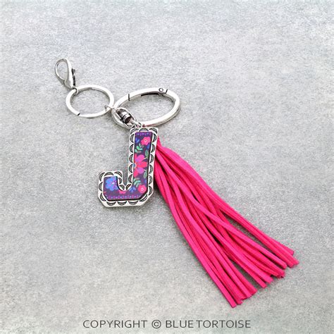Floral Pattern Initial “j” Tassel Keychain Bluetortoisewholesale