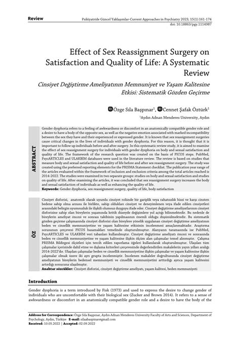 PDF Effect Of Sex Reassignment Surgery On Satisfaction And Quality Of Life A Systematic