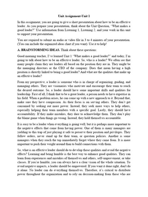 Én Unit Assignment Pdf Leadership Humility