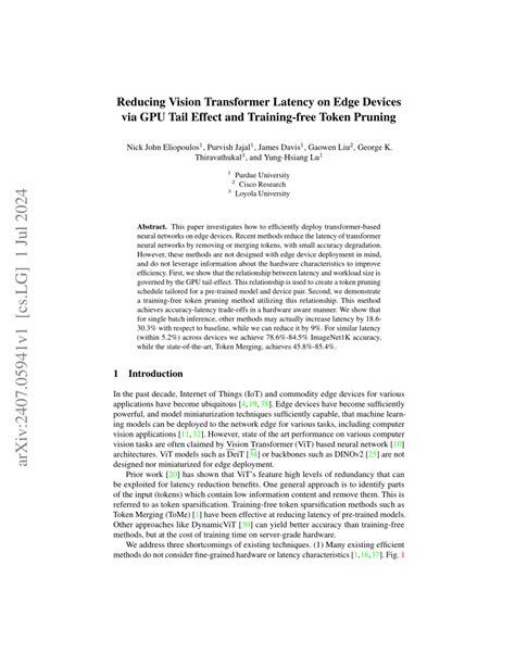 Pdf Reducing Vision Transformer Latency On Edge Devices Via Gpu Tail Effect And Training Free