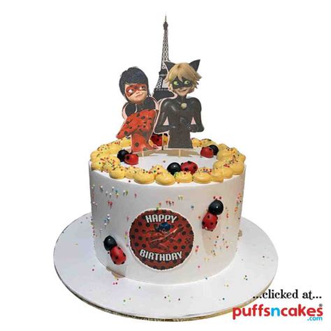 1965 Miraculous Ladybug And Lady Noir Theme Cream Cake Puffsncakes