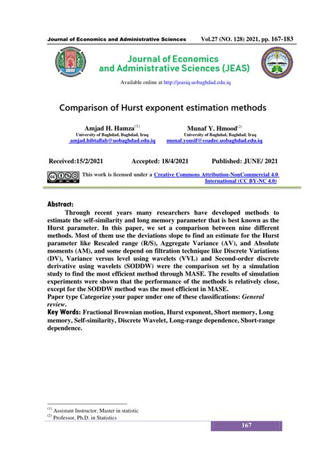 Pdf Comparison Of Hurst Exponent Estimation Methods