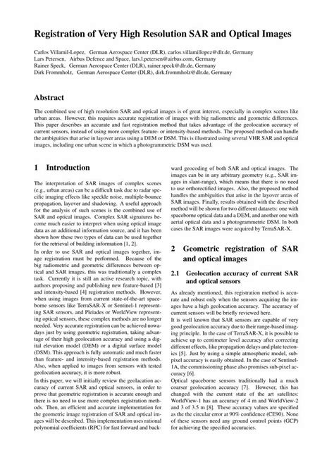 Pdf Registration Of Very High Resolution Sar And Optical Images · Registration Of Very High