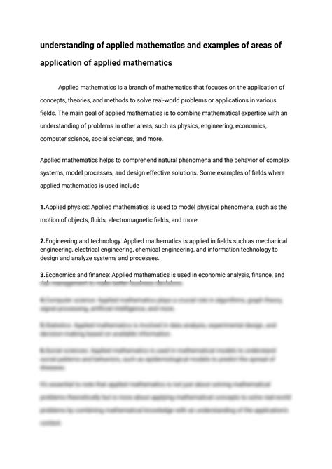 solution understanding of applied mathematics and examples of areas of application of applied