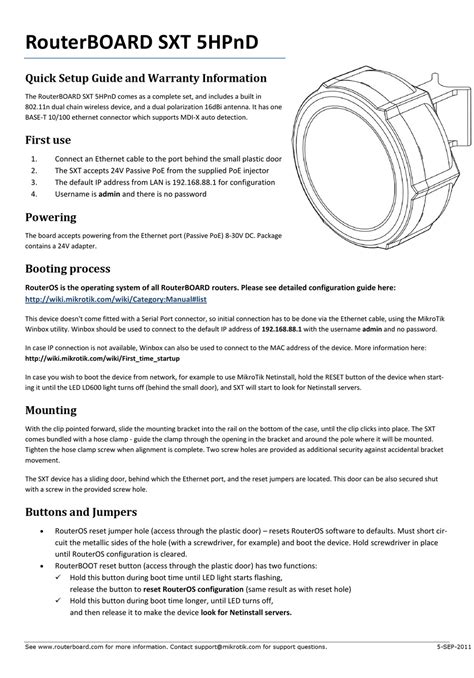 Routerboard Sxt 5hpnd Quick Setup Manual And Warranty Information Pdf