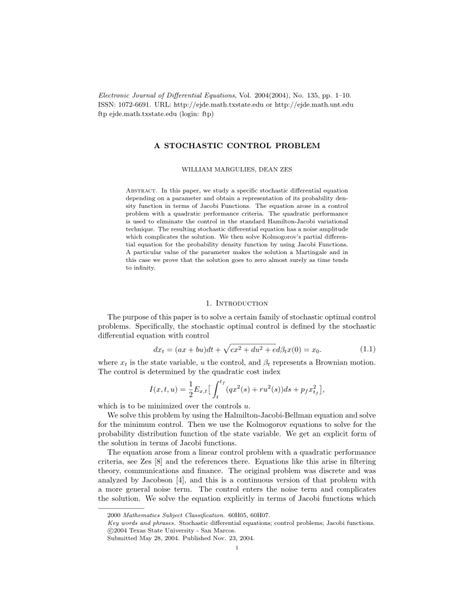Pdf A Stochastic Control Problem