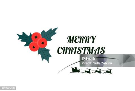 즐거운 성탄절 어두운 텍스트와 휴일 요소와 흰색 벡터 배경 흰색 배경에 순록과 썰매에 홀리와 실루엣 산타 클로스 카드 또는 초대장 그림입니다 0명에 대한 스톡 벡터 아트 및