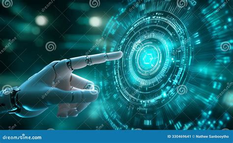 Robotic Hand Interacting With Futuristic Digital Interface Stock Illustration Illustration Of