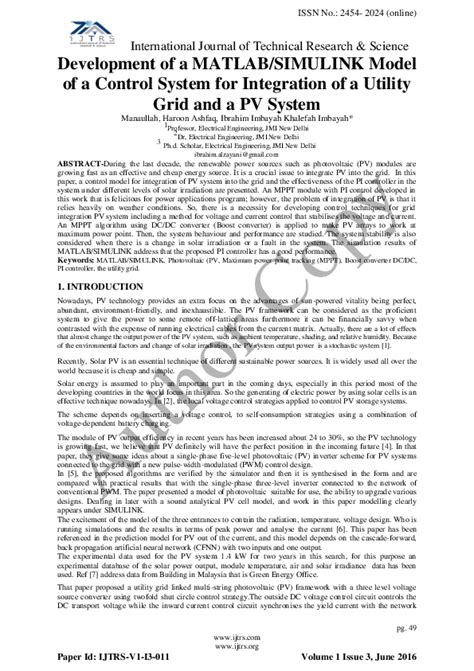 pdf development of a matlab simulink model of a control system for